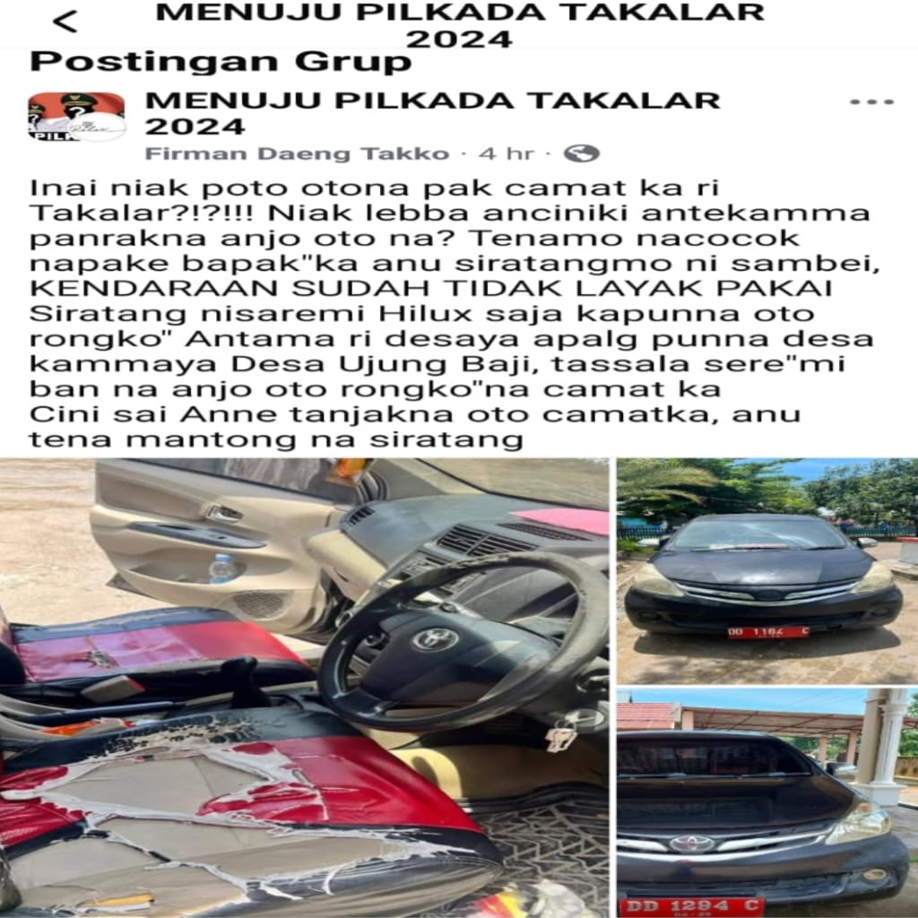Viral di Medsos, Mobil Camat Tak Layak Pakai: Aktivis Desak Pemda Takalar Ganti Semua Mobil ...